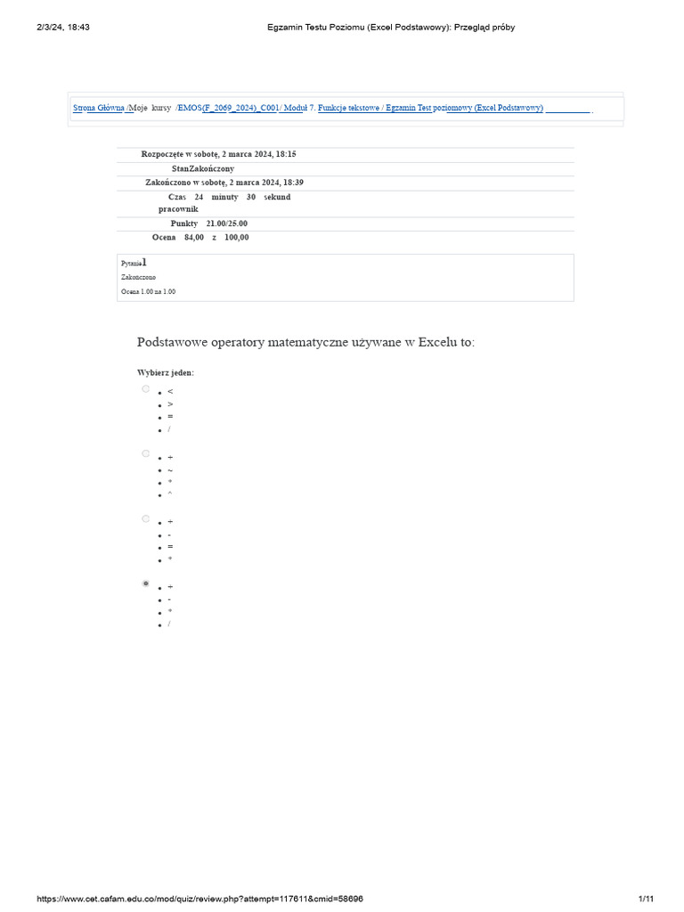 Egzamin Próbny Na Poziomie (Excel Podstawowy) - Przegląd Próby 6 | PDF