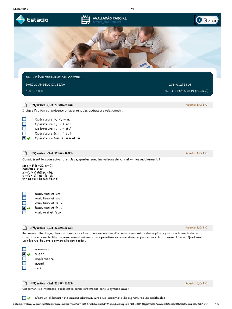 Examen JAVA - Estácio | PDF | Java (Langage de programmation ...