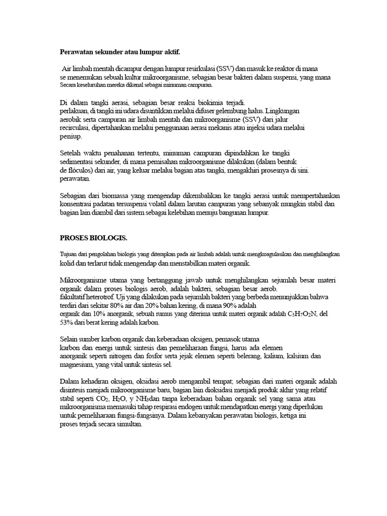 Proses Pengolahan Lumpur Aktif Air Limbah | PDF