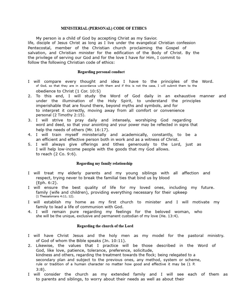 Christian Ministerial Ethics Code | PDF | Jesus | God In Christianity
