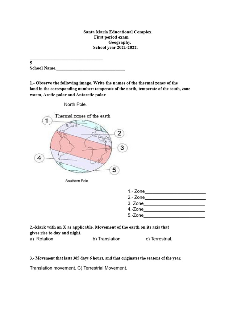 Fifth Grade Geography and History Exams First Period. | PDF | Earth ...