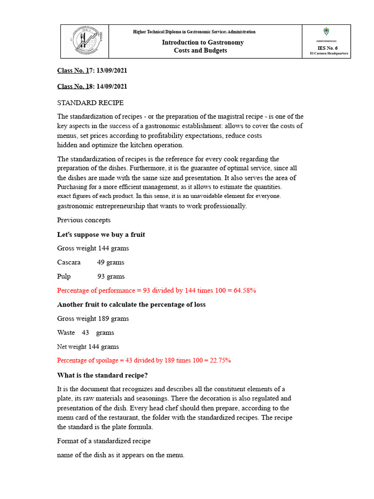Standard Recipe Management in Gastronomy | PDF | Gastronomy | Recipe