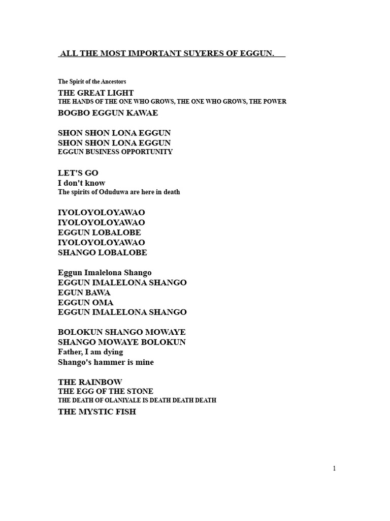 Essential Suyeres of Eggun Explained | PDF