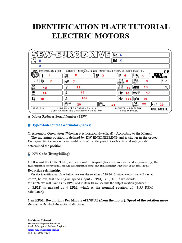 Tutorial For Electric Motor Identification Plate | PDF | Electric Motor ...