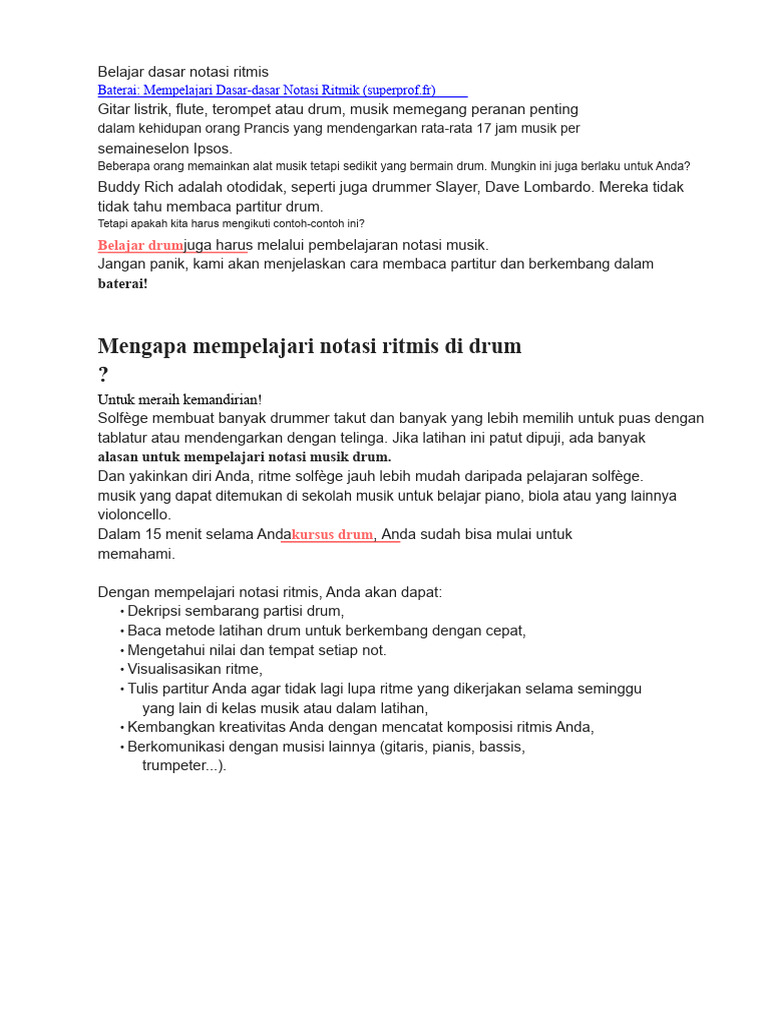 Dasar Notasi Ritmis untuk Drummer | PDF