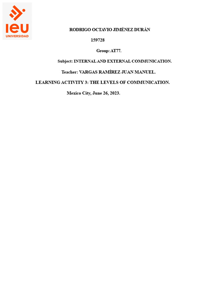 Learning Activity 3 The Levels of Communication | PDF | Communication