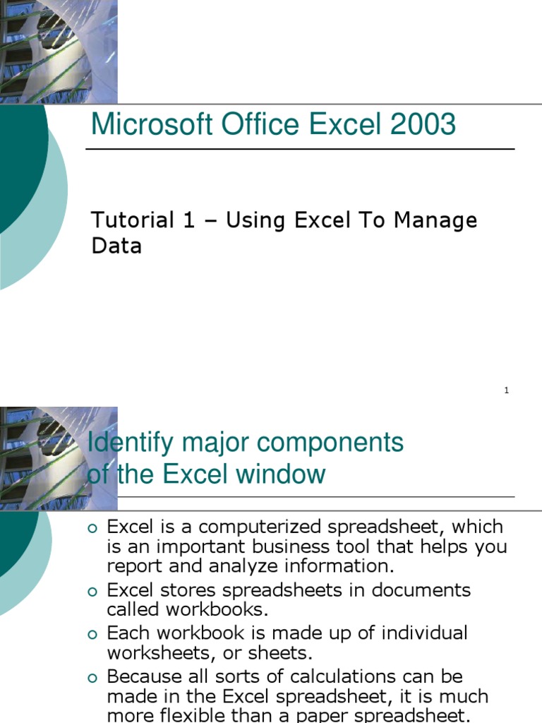 Microsoft Office Excel 2003: Tutorial 1 - Using Excel To Manage Data ...