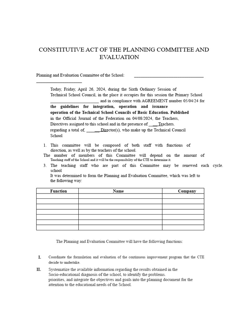 Constitutive Act of The Planning and Evaluation Committee | PDF