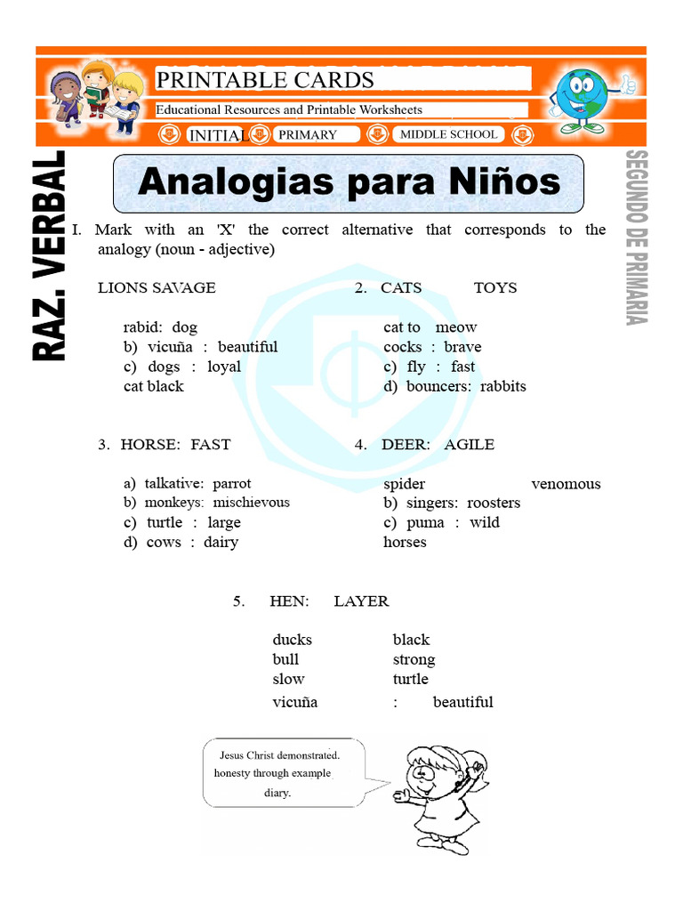 Analogies For Kids For Second Grade | PDF | Syntax | Linguistics