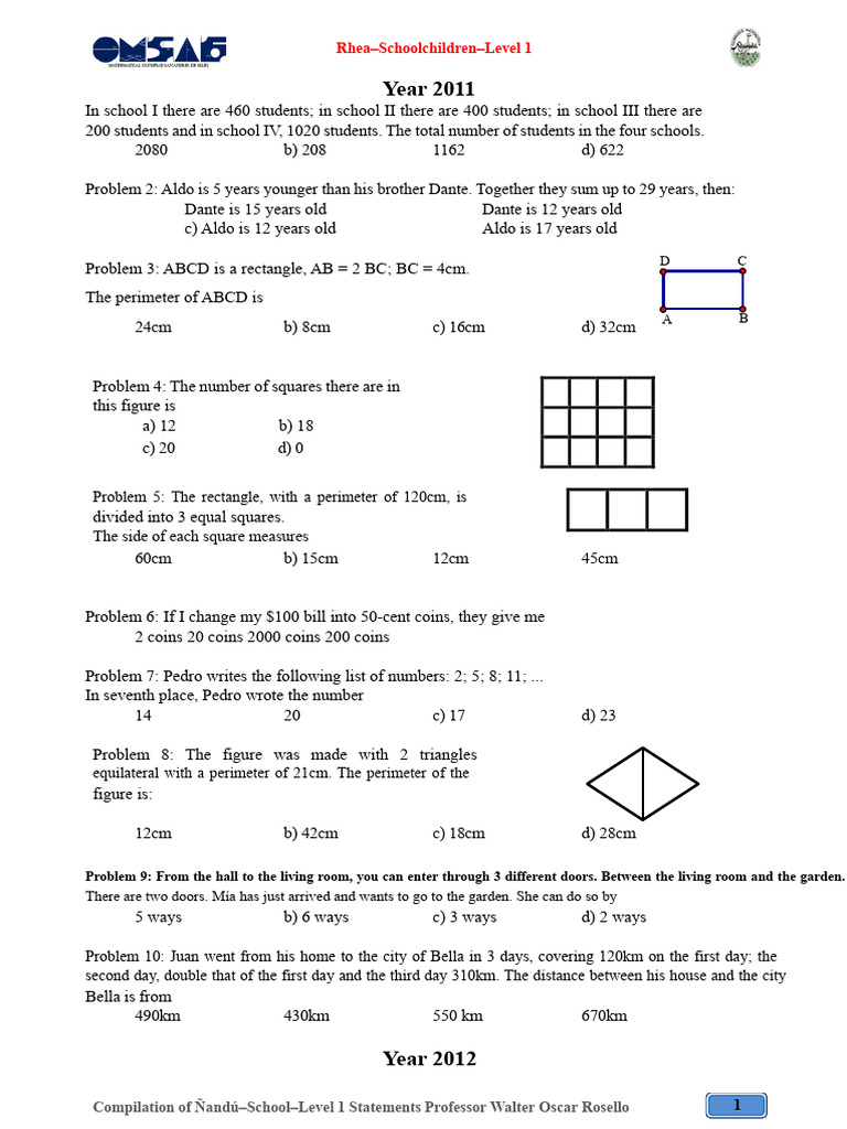 Level 1 Math Problems Compilation | PDF | Rectangle | Elementary Geometry