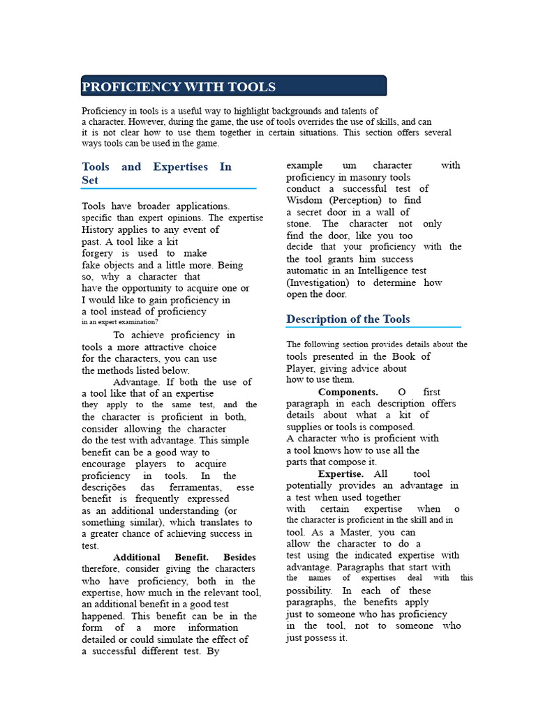 5e - Proficiency With Tools | PDF | Expert | Alchemy