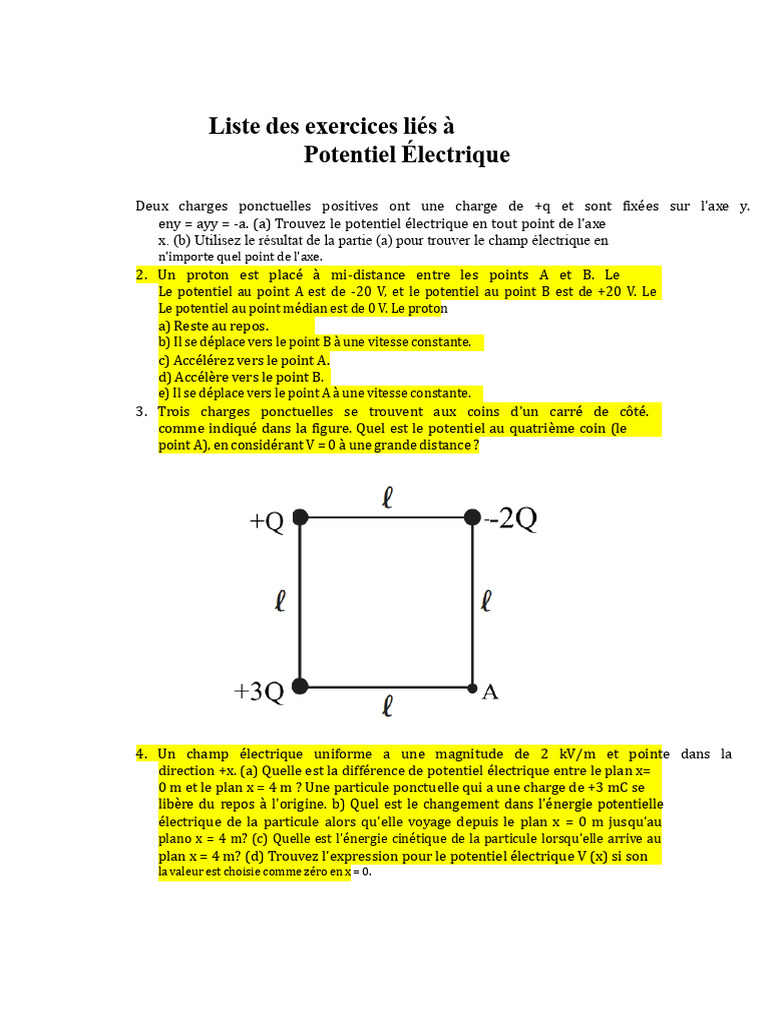 Exercices sur le Potentiel Électrique | PDF | Champ électrique ...