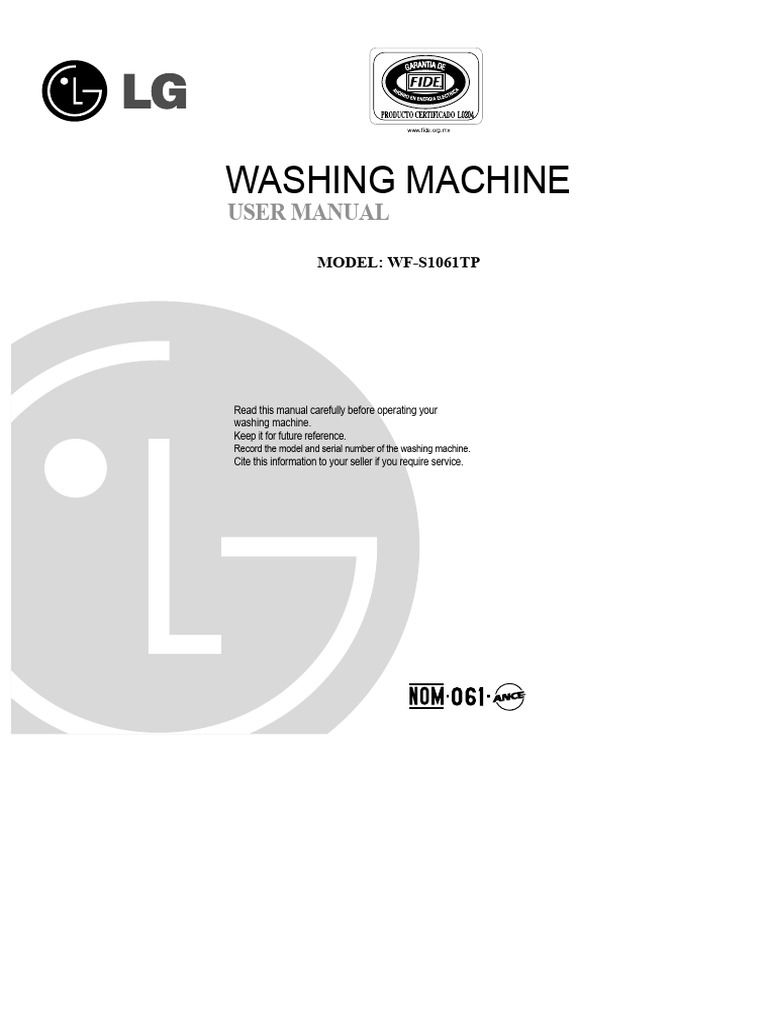 WF-S1061TP Washing Machine Manual | PDF | Washing Machine | Laundry