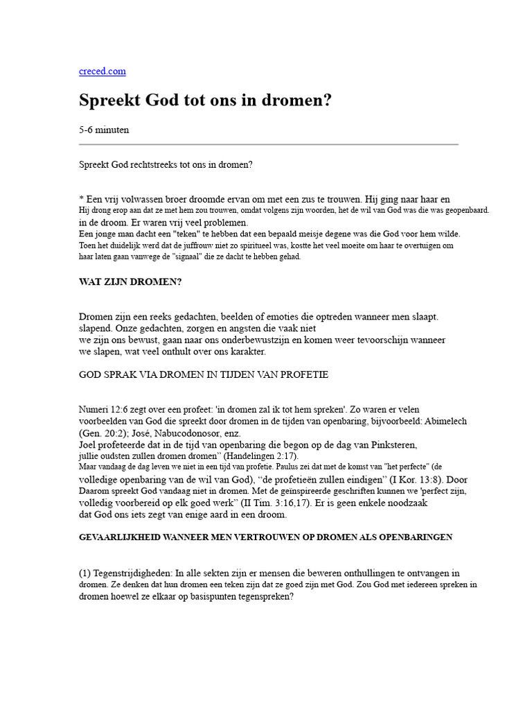 God Spreekt Tot Ons in Dromen | PDF