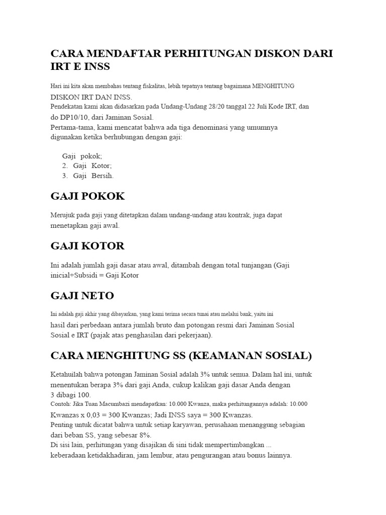 Cara Hitung Diskon IRT dan INSS | PDF