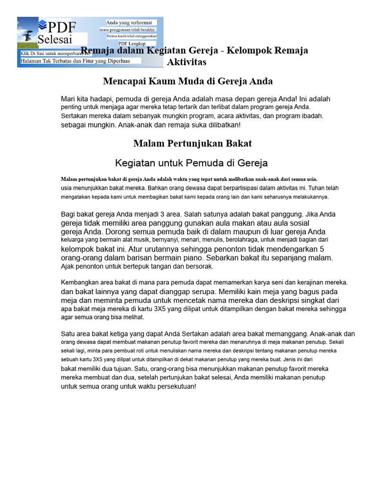 Kegiatan Remaja di Gereja: Pertunjukan Bakat | PDF