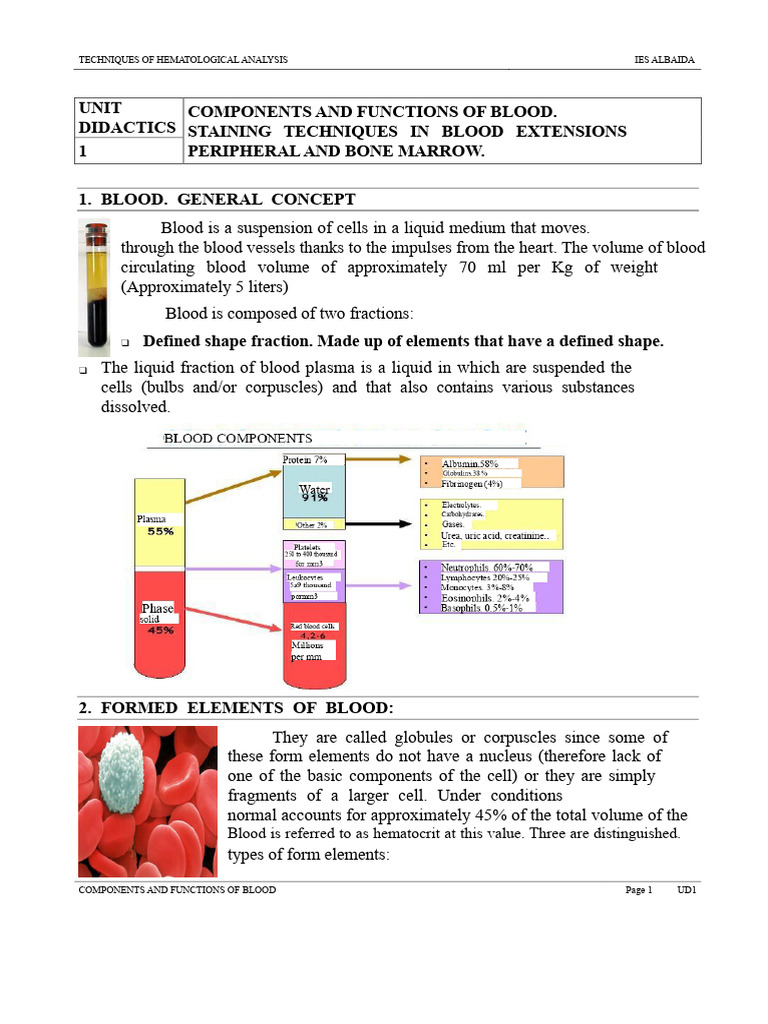 Unit 1 Components and Functions of Blood. (Edited) | PDF | White Blood Cell | Blood Plasma