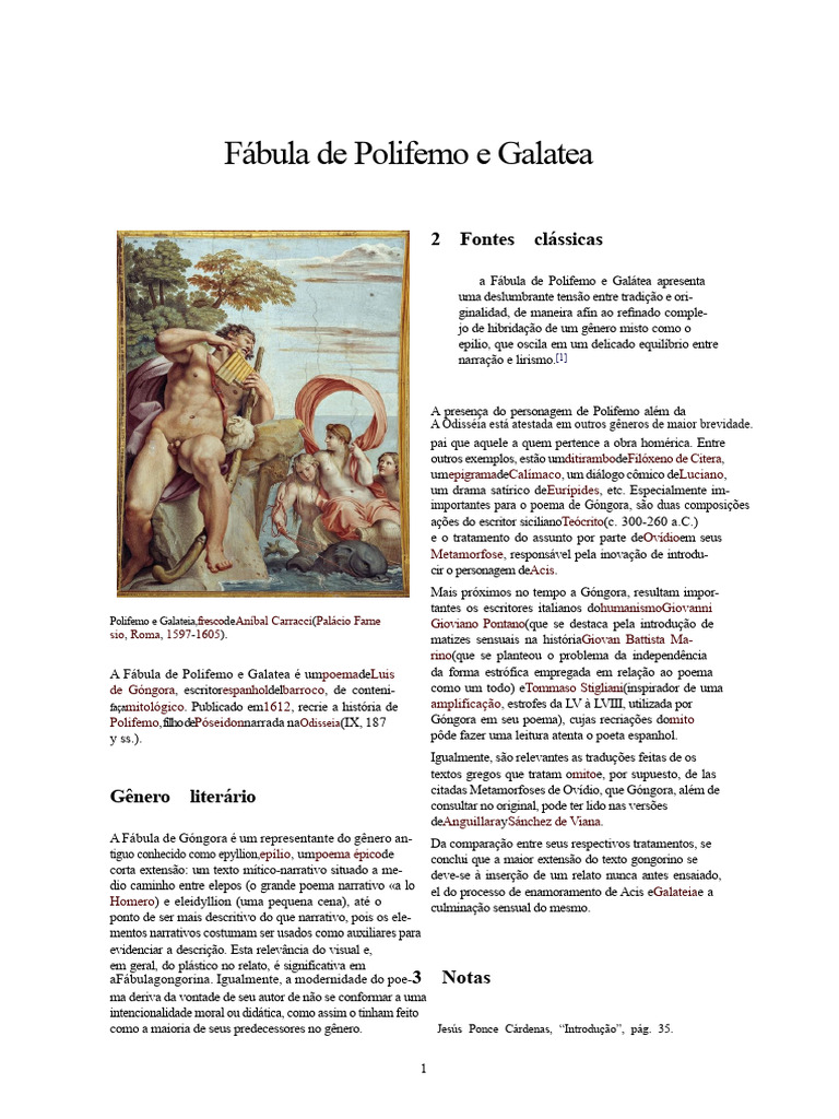 Polifemo e Galatea: Análise da Fábula | PDF