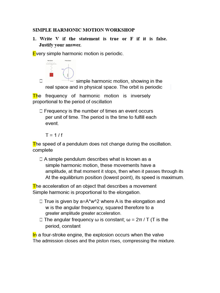 Simple Harmonic Motion Workshop Guide | PDF | Oscillation | Angle