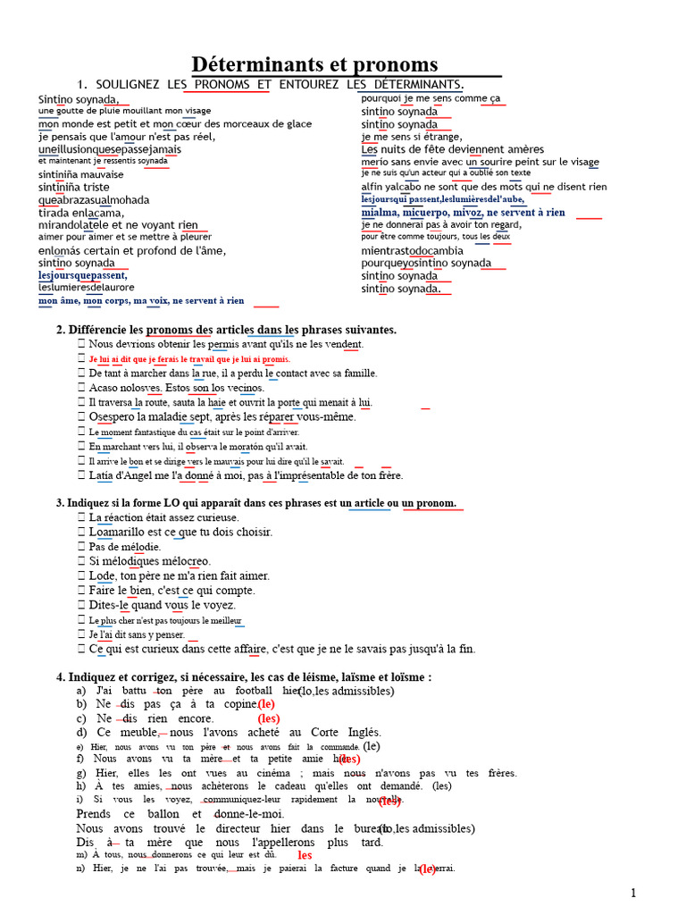 Déterminants et pronoms en français | PDF | Pronom | Linguistique