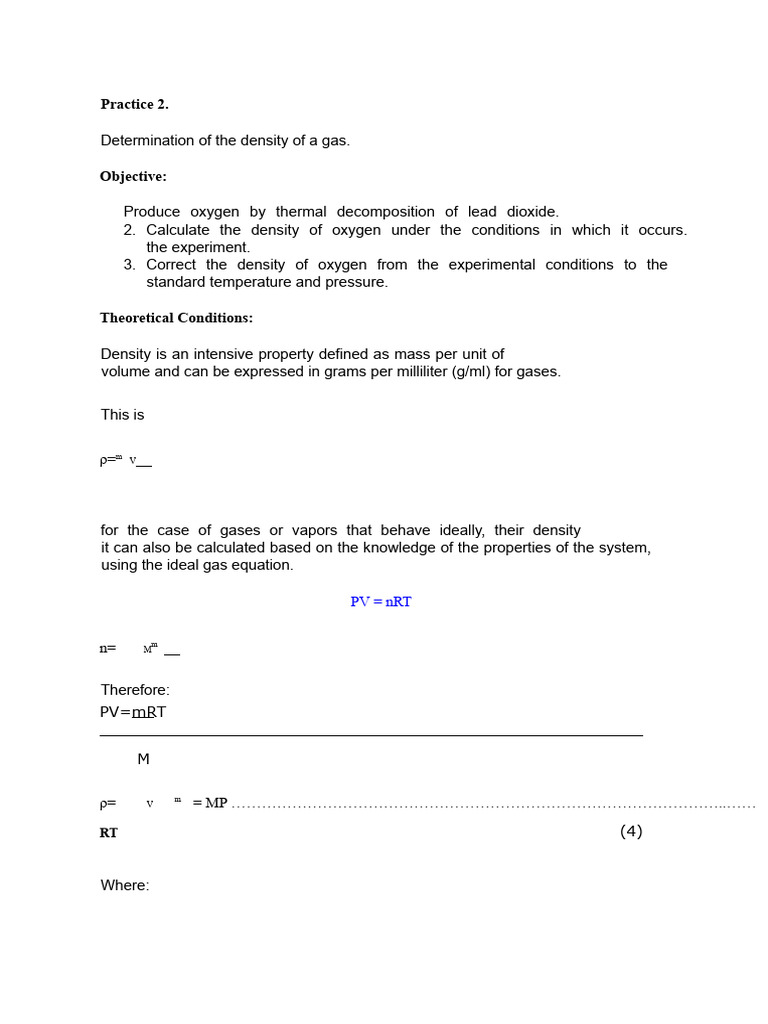 Density Calculation of Oxygen Gas Experiment | PDF | Gases | Density