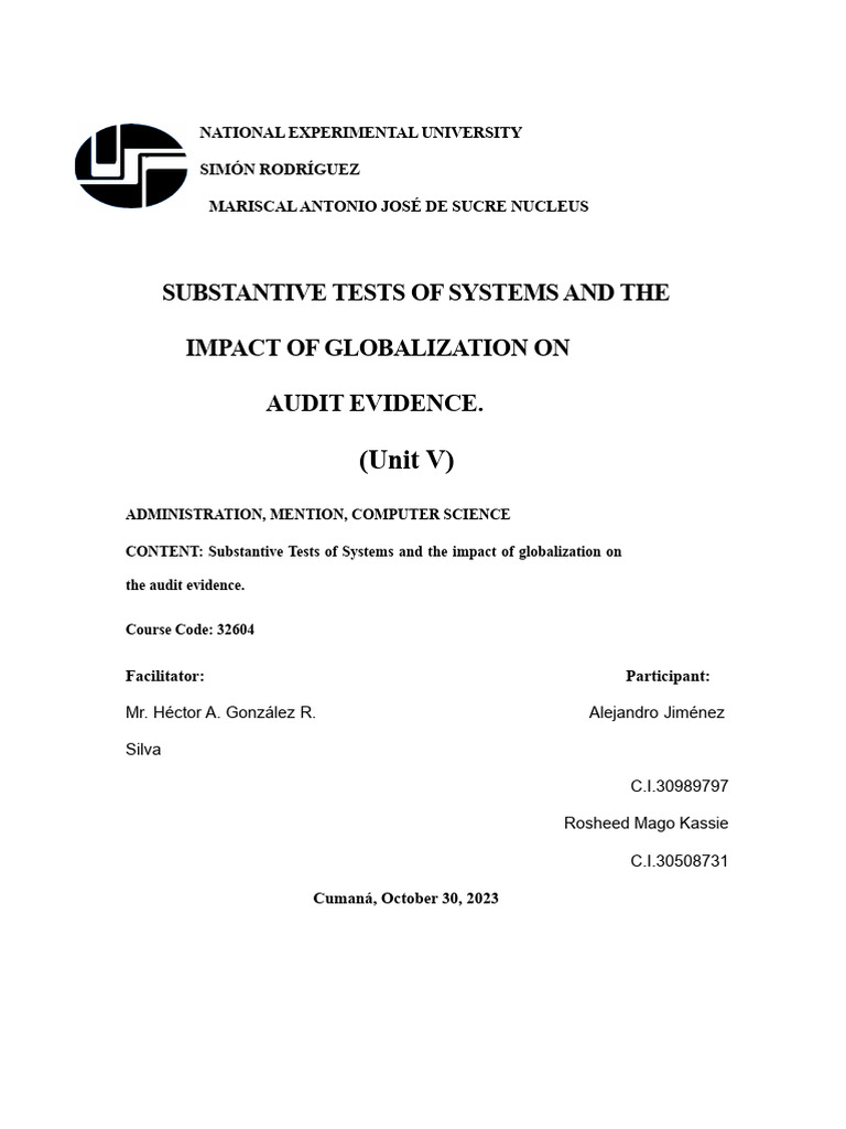 Substantive Tests & Globalization in Auditing | PDF | Audit ...