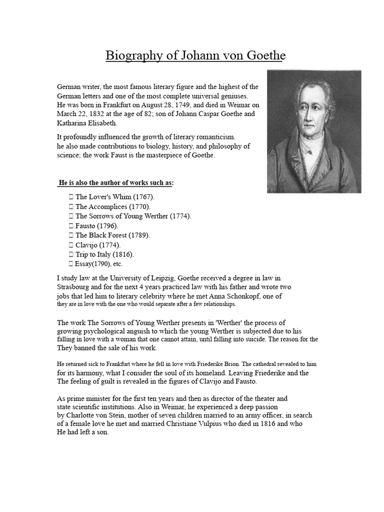 Johann von Goethe: Life and Works | PDF | Johann Wolfgang Von Goethe | Peru