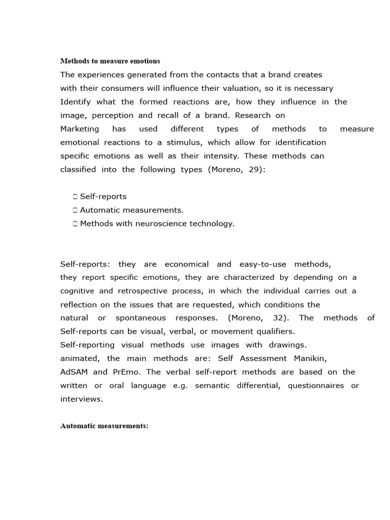 Methods To Measure Emotions | PDF | Emotions | Self Report Study