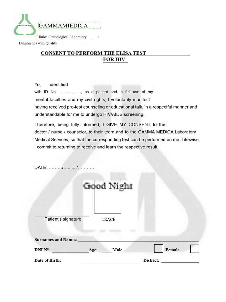 Consent To Perform The Elisa Test For HIV | PDF