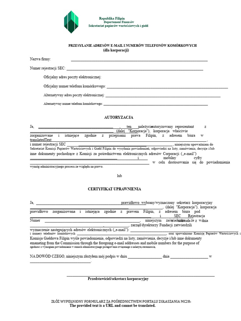 Formularze MC28 | PDF