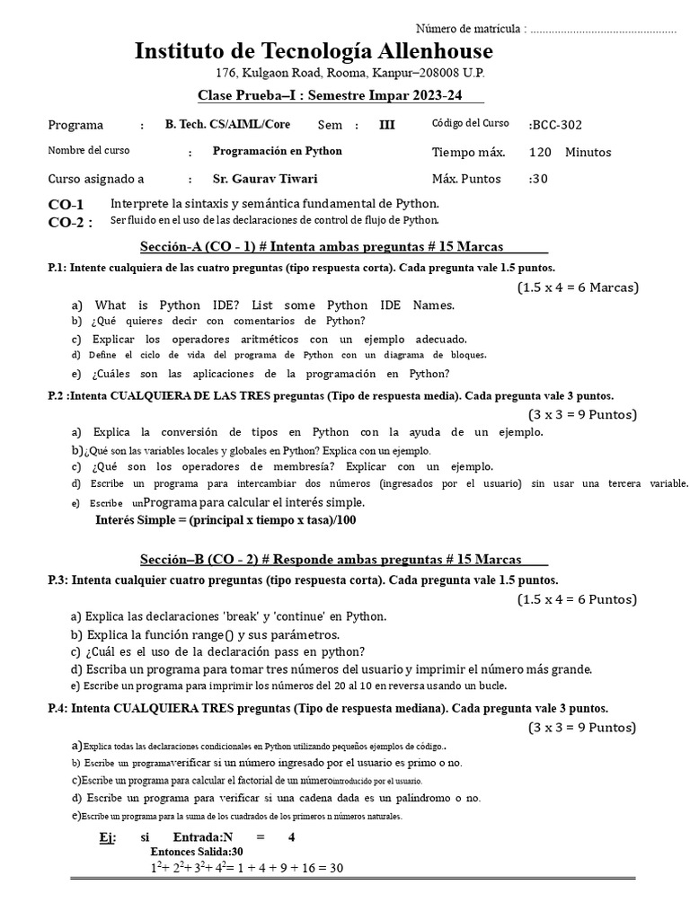 Examen de Programación en Python 2023 | PDF | Python (lenguaje de ...