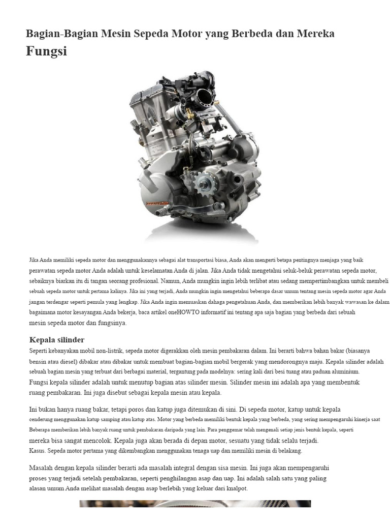 Bagian-Bagian Mesin Motor Yang Berbeda Dan Fungsinya | PDF