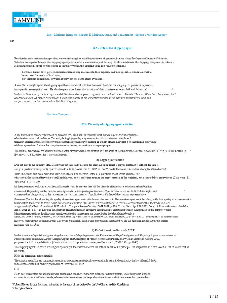 Maritime Agency and Consignment | PDF | Bill Of Lading | Legal Liability