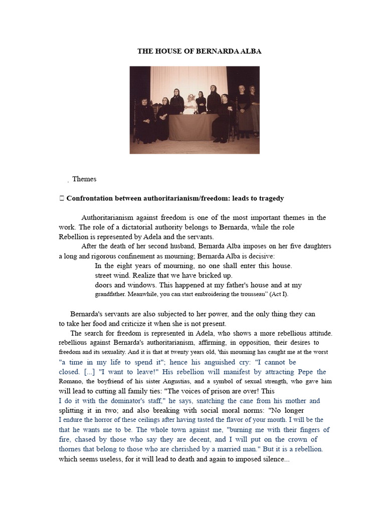 Themes of Authority and Rebellion in Bernarda Alba | PDF | Federico ...