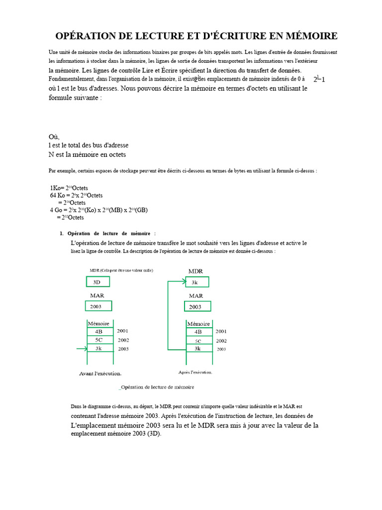 Opérations de Lecture et Écriture Mémoire | PDF