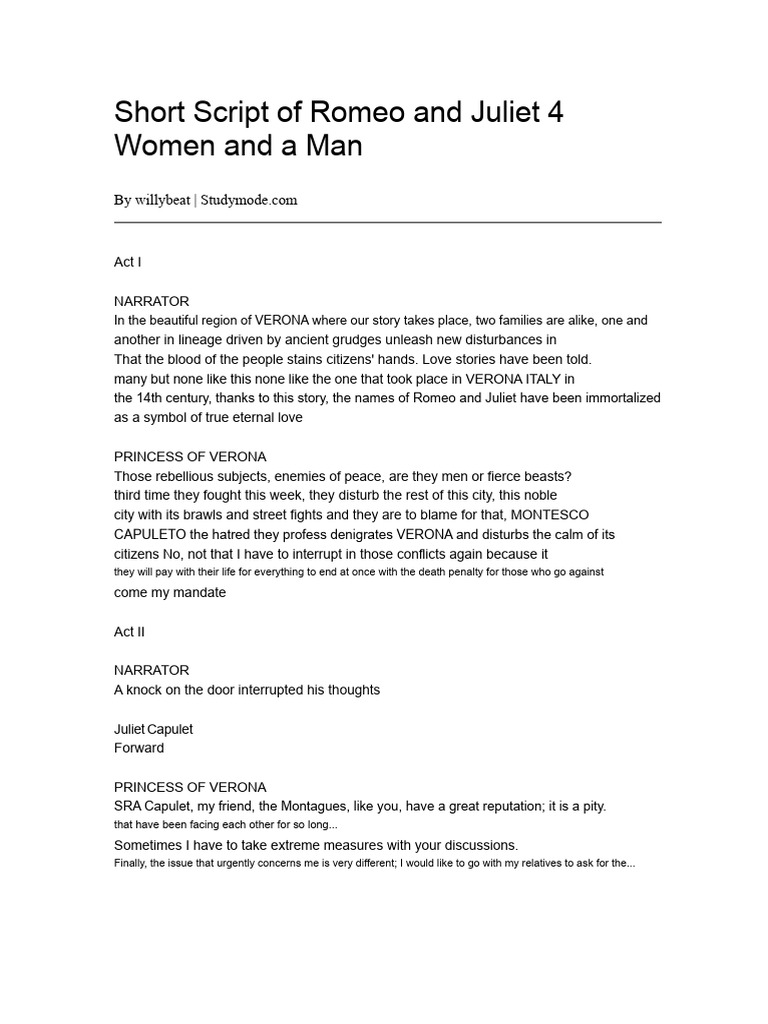 Concise Romeo and Juliet Script Excerpt | PDF | Characters In Romeo And ...