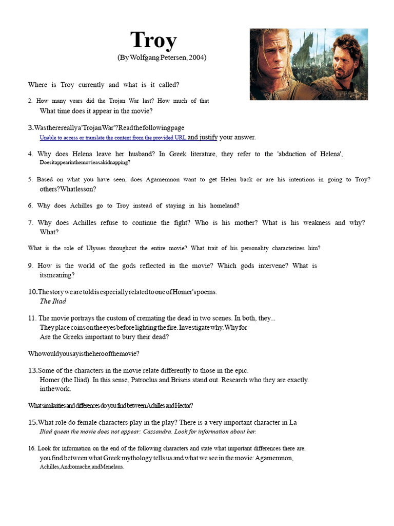 Troy Movie Activities | PDF