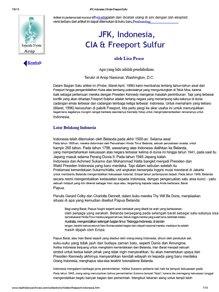 JFK, Indonesia, CIA Dan Freeport Sulphur | PDF