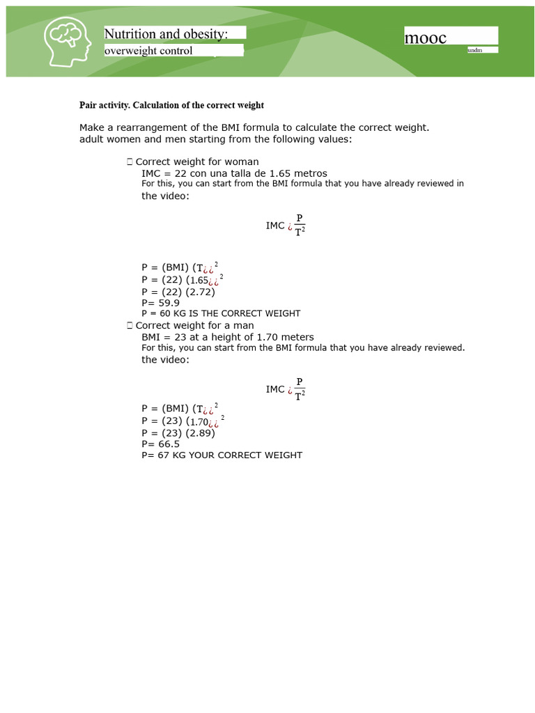 Calculate Ideal Weight Using BMI | PDF
