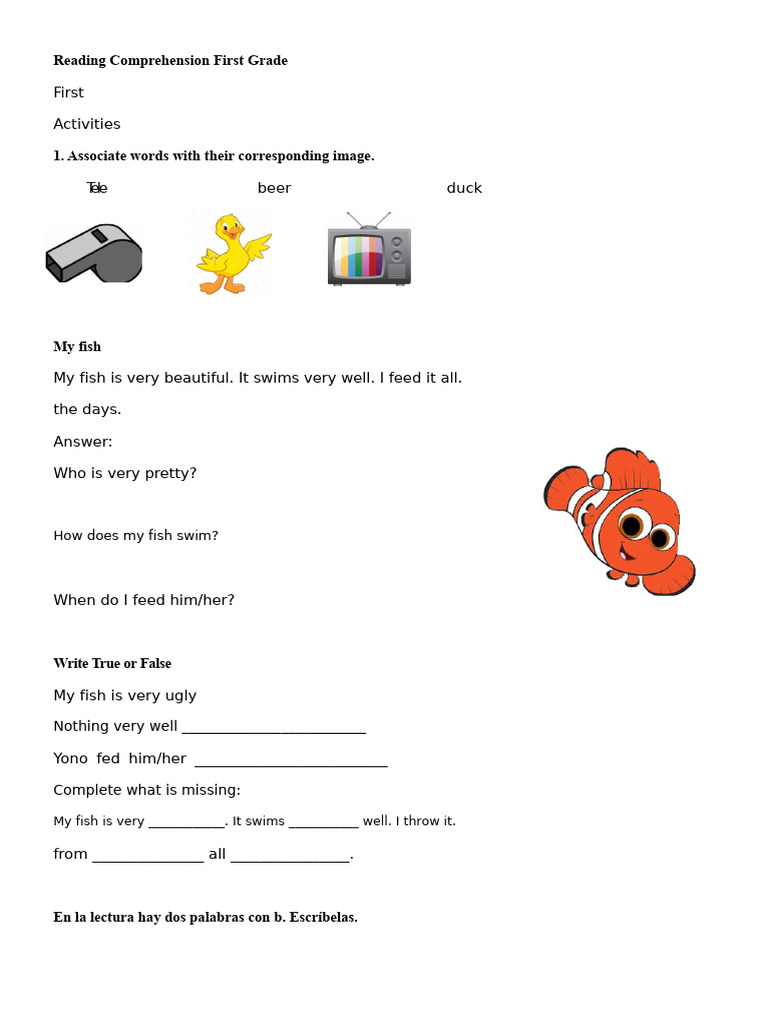 Reading Comprehension First Grade | PDF