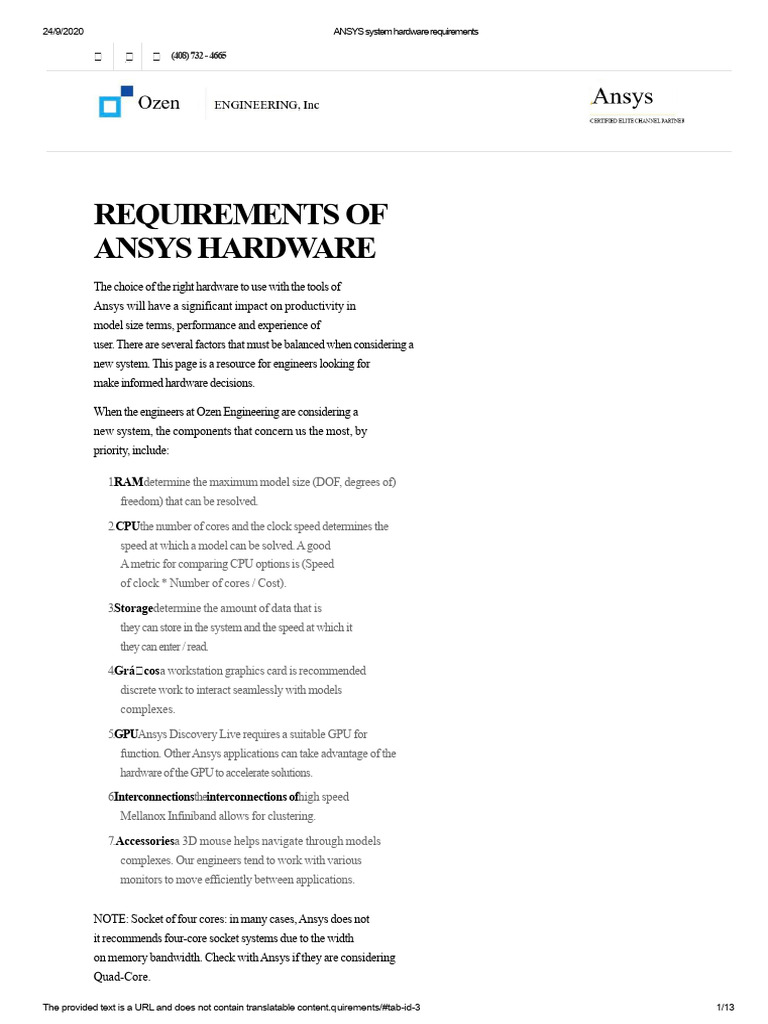 ANSYS System Hardware Requirements | PDF | Graphics Processing Unit ...