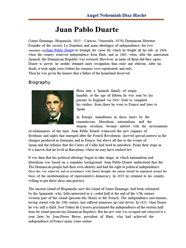 Juan Pablo Duarte: Death and Legacy | PDF | Dominican Republic | Haiti