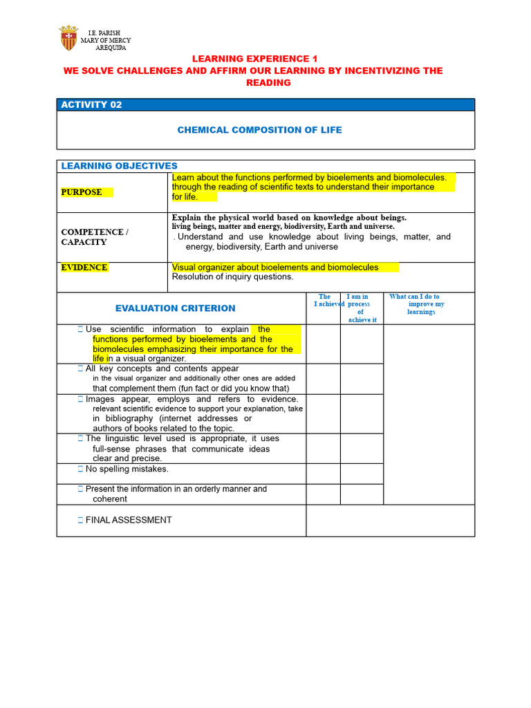 EdA 1 - ACTIVITY 2 - Chemical Composition of Living Beings | PDF ...