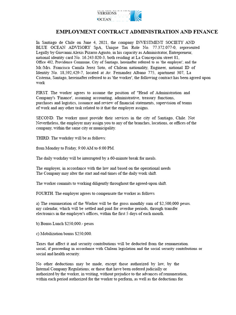 393111154-Employment Contract-Administration and Finance Manager | PDF ...