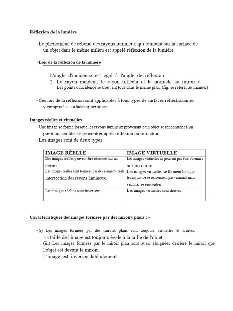 Réflexion de la lumière et images formées | PDF | Réflexion (physique ...