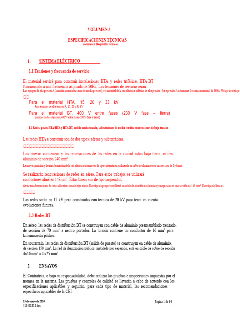 Especificaciones Técnicas Red HTA_BTA | PDF | Hormigón | Red eléctrica