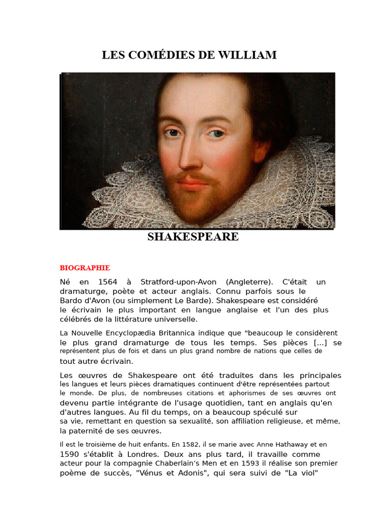 Comédies de William Shakespeare | PDF | William Shakespeare