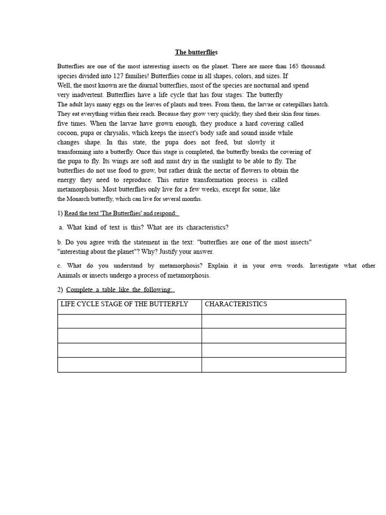 The Butterflies EXPOSITORY TEXT WITH ACTIVITIES | PDF