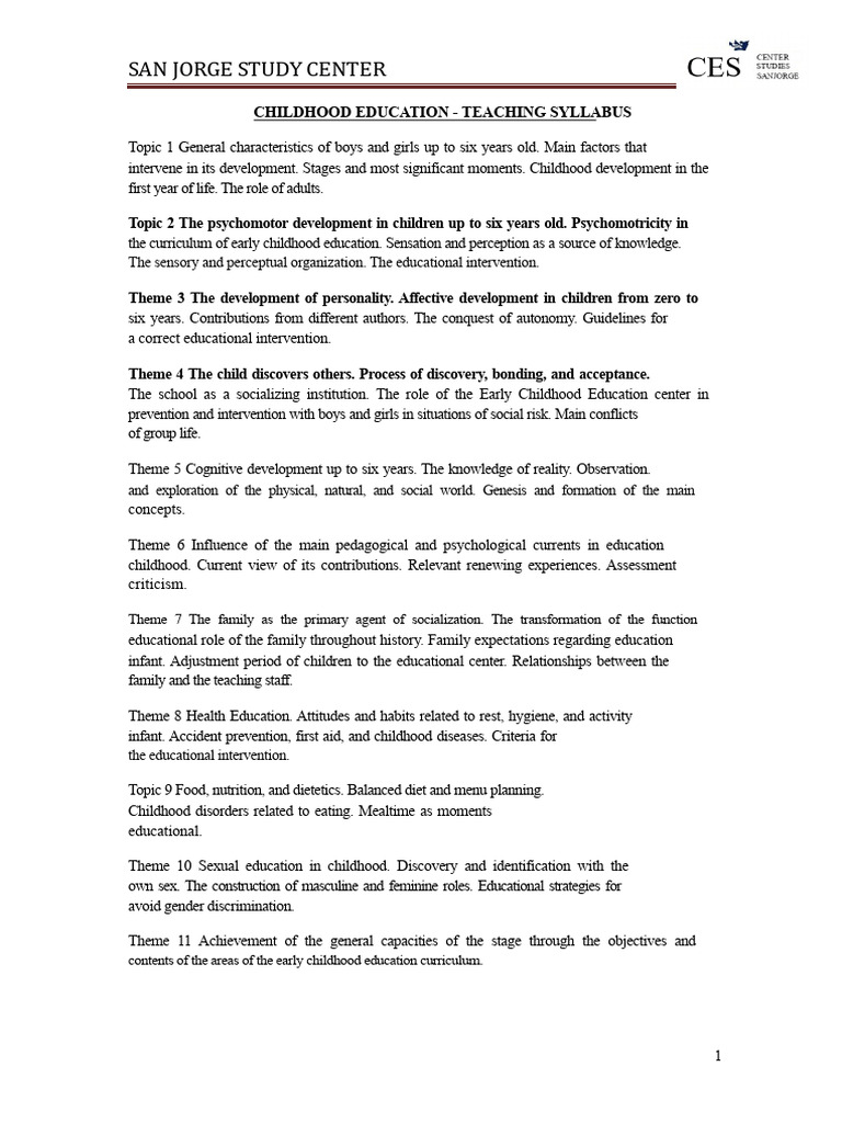 CHILDHOOD EDUCATION SYLLABUS | PDF | Early Childhood Education | Child Development