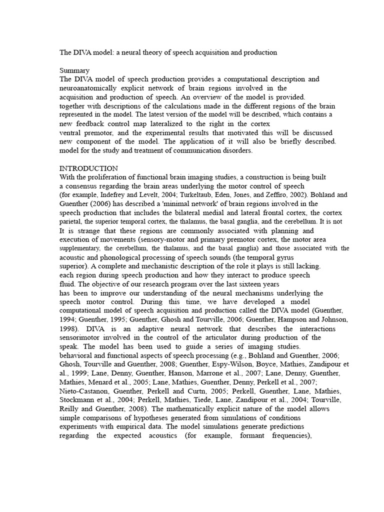 The DIVA model | PDF | Auditory System | Parietal Lobe